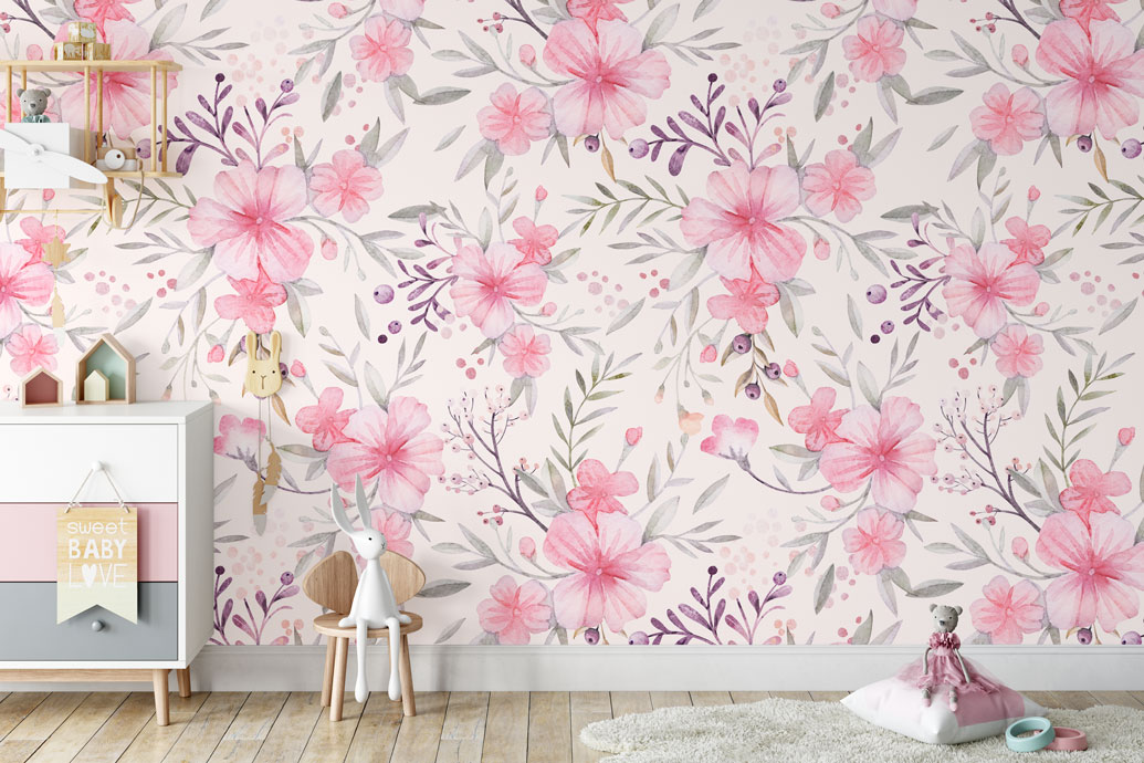 Linnea – Pink and Blush Floral Wallpaper - KIINOO wallpaper wall mural